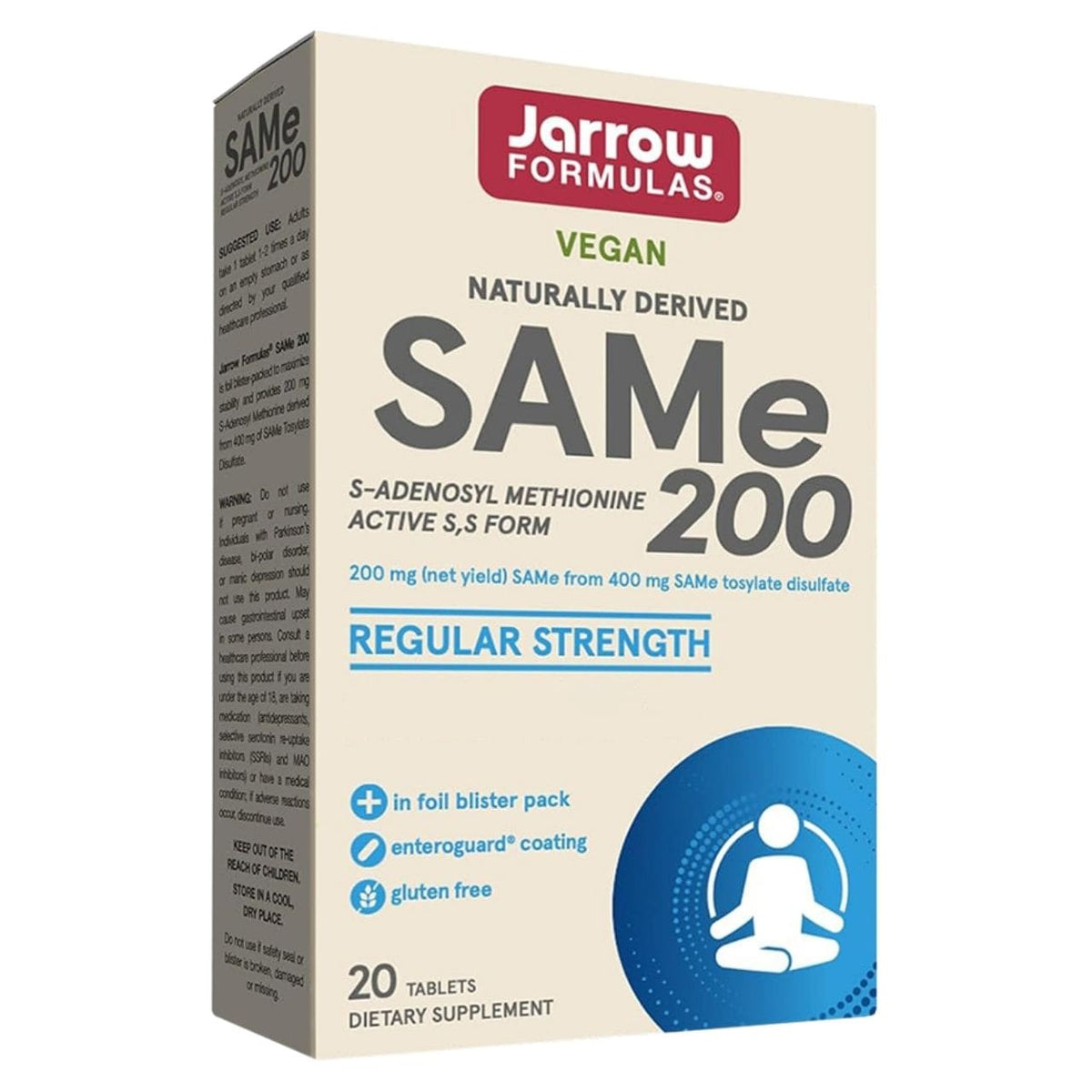 Jarrow Formulas SAMe 200 mg (S-adénosyl-méthionine) - 20 comprimés – Medpak