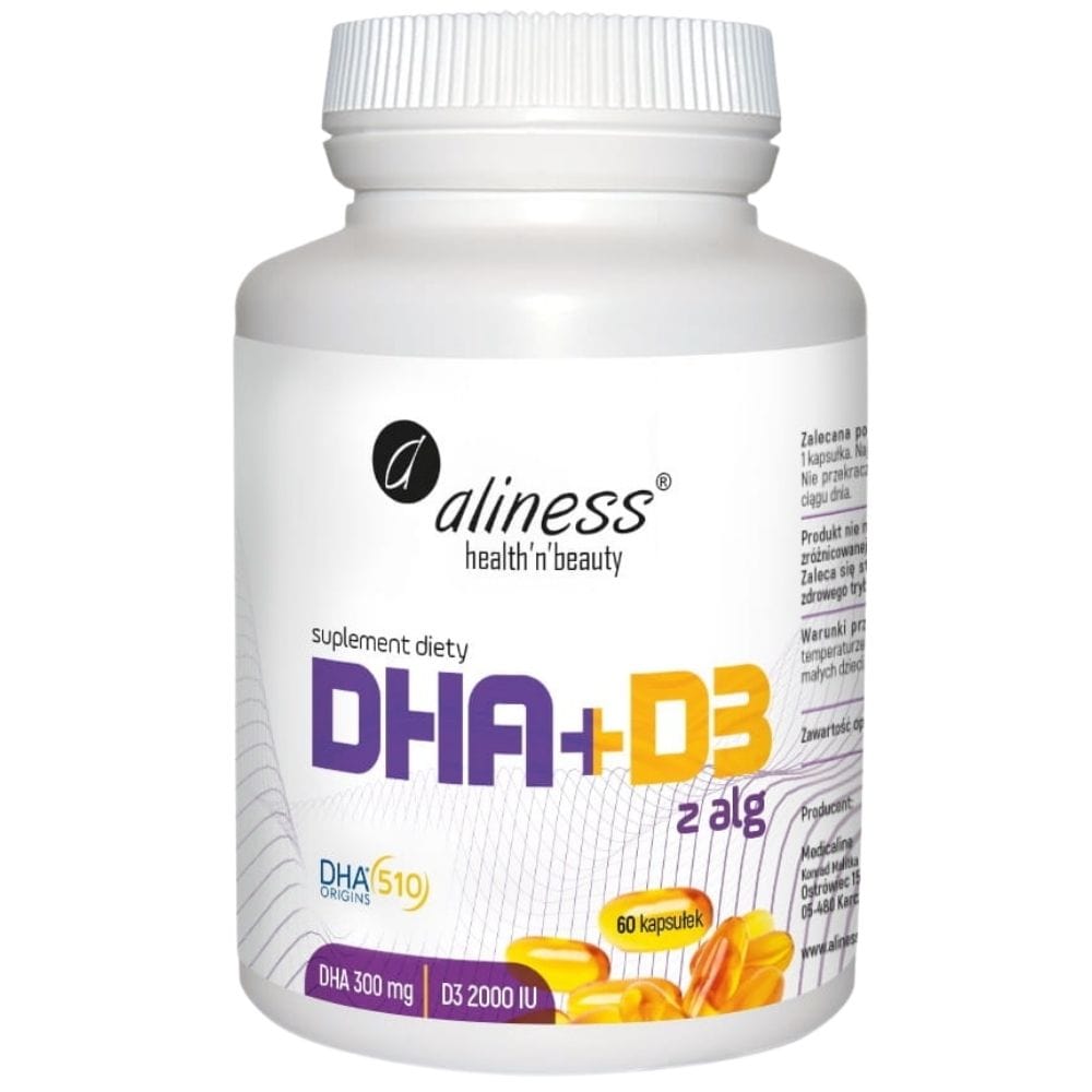 Aliness Omega DHA 300 mg from Algae + Vitamin D3 2000IU - 60 Capsules ...